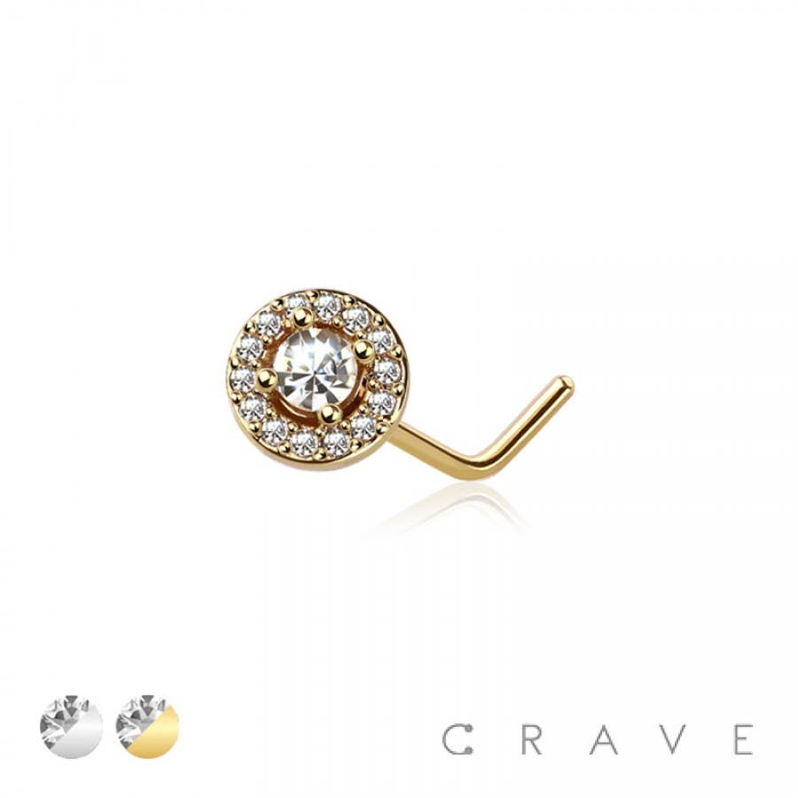 CZ GEM PAVED ROUND TOP NOSE L SHAPE RING – Trujoybeautysupply